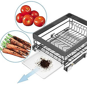 Kitchen Pull Out Shelves Small Size Double Drawer Telescopic Pull Out Spice Rack Vegetable Dish Basket for Kitchen Cupboard, Pantry, Bathroom Stainless Steel Slide Out Cabinet Organizer (30(W)*46.5(