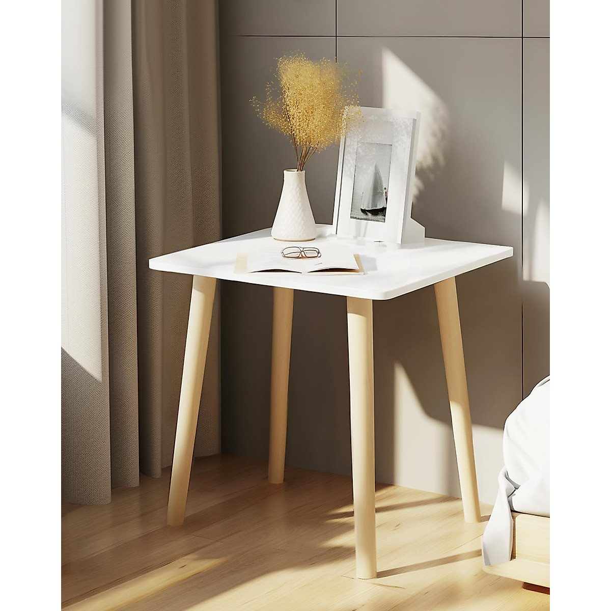 MIRROTOWEL Side Table, Small Table, Modern Home Decor Bedside Table for Living Room Bedroom Balcony Office,Easy to Assemble（White）