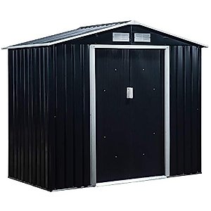 Outsunny 7' x 4' Steel Storage Shed Organizer, Garden Tool House with 4 Vents and 2 Easy Sliding Doors for Backyard, Patio, Garage, Lawn, Dark Grey