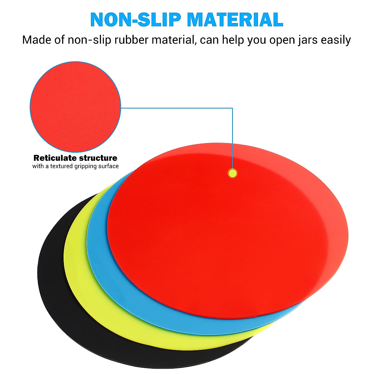 Cabilock 4pcs Rubber Non Slip Jar Gripper Pads Multi Purpose Non Slip Jar Lid Grip Pad Bottle Opener for Seniors Kids Women Kitchen Coasters Round