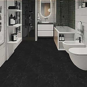 Peel and Stick Floor Tile Black Marble Vinyl Flooring Coverings Kitchen Bedroom Ground House Renovation Vinyl Tile Easy to Apply 10 Pieces/Pack