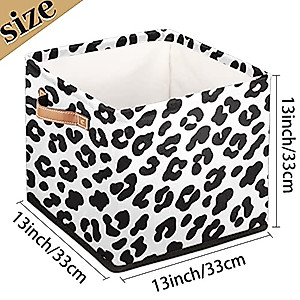 Black Leopard Print Storage Basket Bins for Organizing Pantry/Shelves/Office/Girls Room, Animal Skin Storage Cube Box with Handles Collapsible Toys Organizer 13x13