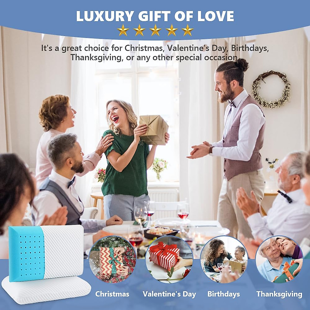 Ubozaw 2 Pack Cooling Gel Memory Foam Pillows for Sleeping, Firm Foam Bed Pillows with Holes, Ventilated Memory Foam Pillows for Back and Side Sleepers, 5 Inch Loft, with Washable Cover, Queen Size