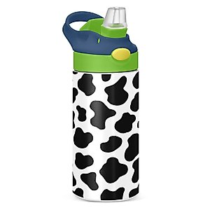 Kigai 12 oz Cow Kids Water Bottle,Insulated Stainless Steel Water Bottle with Straw Lid Double Walled Leakproof Flask for School Toddlers Girls Boys