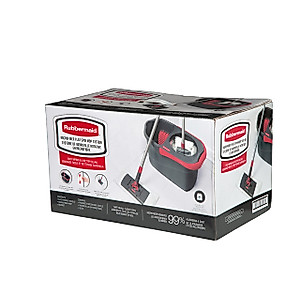 Rubbermaid Microfiber Flat Spin Mop Floor Cleaning System with Wringer Bucket, Red, Flat Floor Mop for Hardwood/Laminate/Vinyl/Tile/Stone Floors