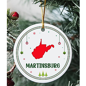 Martinsburg WV Ornament for Christmas Tree Decorations City Travel Souvenir Gifts for Family - Housewarming Gift Martinsburg West Virginia Ornament 3 Inch Plastic