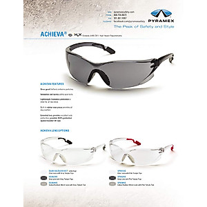 Pyramex Achieva Safety Glasses, Gray Temples/Clear Lens