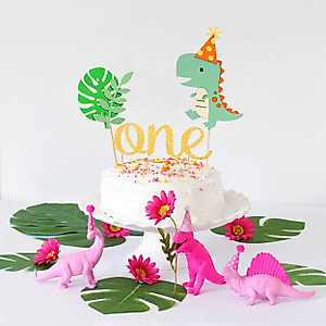 LaVenty Gold Dinosaur First Birthday Decoration Dinosaur One Cake Topper Dinosaur 1st Birthday Cake Topper for Boy Dinosaur Birthday Party Decoration