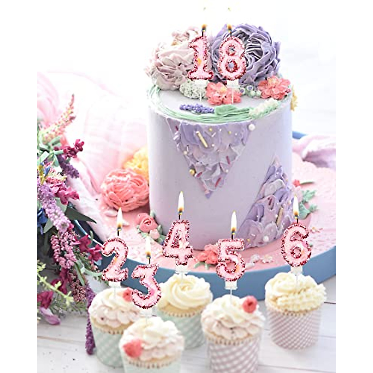 2.8" Birthday Number Candle Glitter Happy Birthday Cake Candles for Birthday Mermaid Themed Party Wedding Anniversary Celebration Supplies