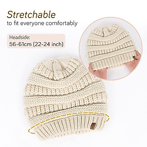 FURTALK Winter Beanie for Women Satin Lined Warm Knit Skull Slouch Beanie Hat (Beige-Satin Lining, One Size)