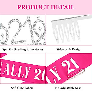 CAVETEE Silver Finally 21 Birthday Sash and Crown for Women 21st Birthday Crown and Sash Set Silver Birthday Queen Tiara and Sash for Girl Women