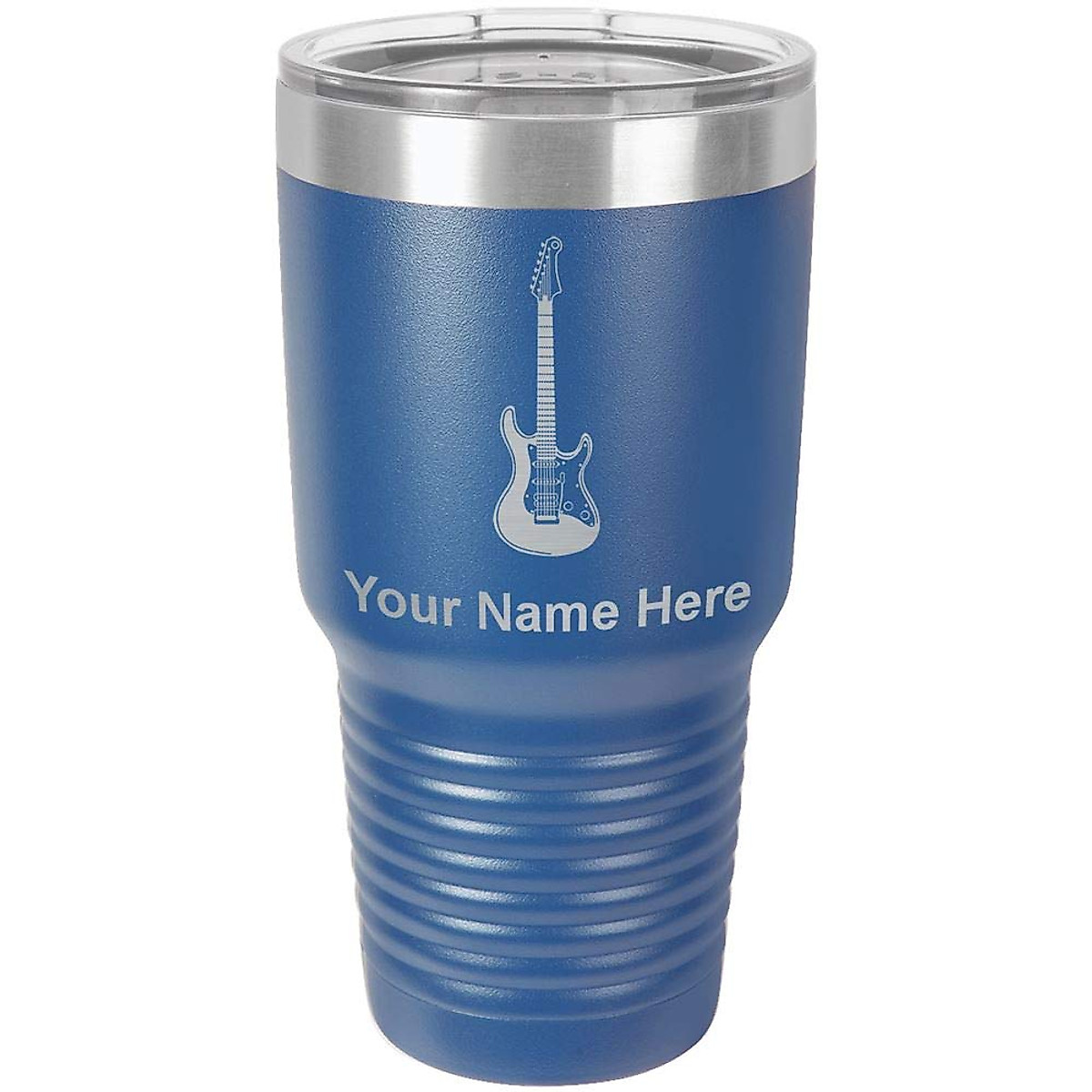 LaserGram 30oz Vacuum Insulated Tumbler Mug, Electric Guitar, Personalized Engraving Included (Dark Blue)