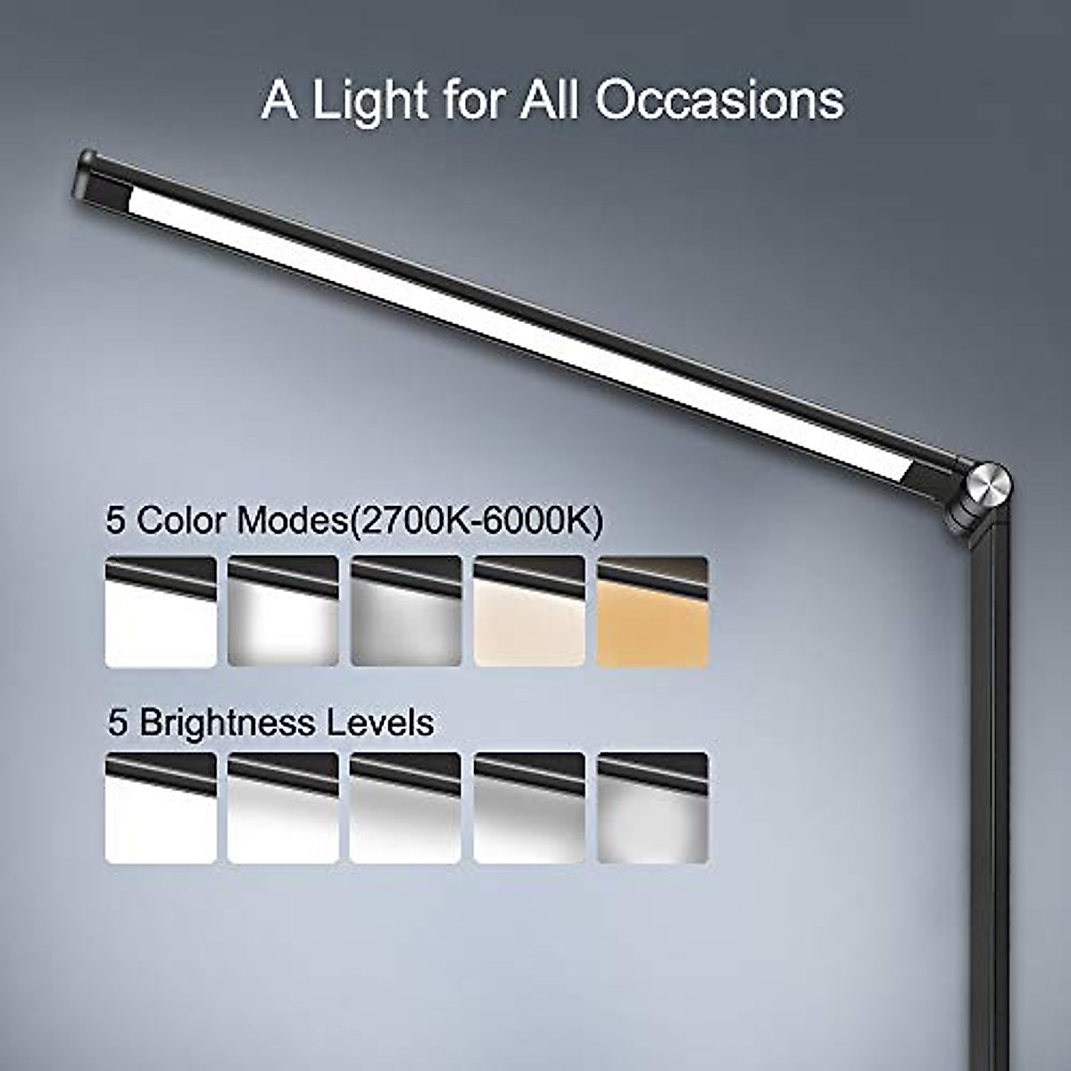 AFROG Multifunctional LED Desk Lamp with 10W Fast Wireless Charger, USB Charging Port, 5 Lighting Modes,7 Brightness Levels, 40 min Timer, Night Light Function,Eye-Caring Office Lamp, 5000K,8W,Black