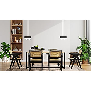 First of a Kind Rattan Cane Dining Chair - Mid-Century Modern Chairs with Mesh Back - Comfy Side Chair with Arms for Dining Room – Farmhouse Wooden Frame Accent Chair for Kitchen - Black