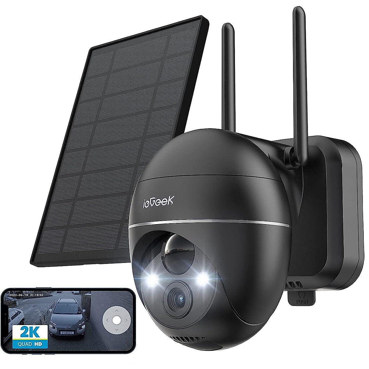 ieGeek Security Cameras Wireless Outdoor, 2K Solar Security Camera System 360° PTZ with Spotlight & Siren, 2.4Ghz Outdoor Security Cameras,Color Night Vision, Work with Alexa, PIR, 2-Way Talk, IP65