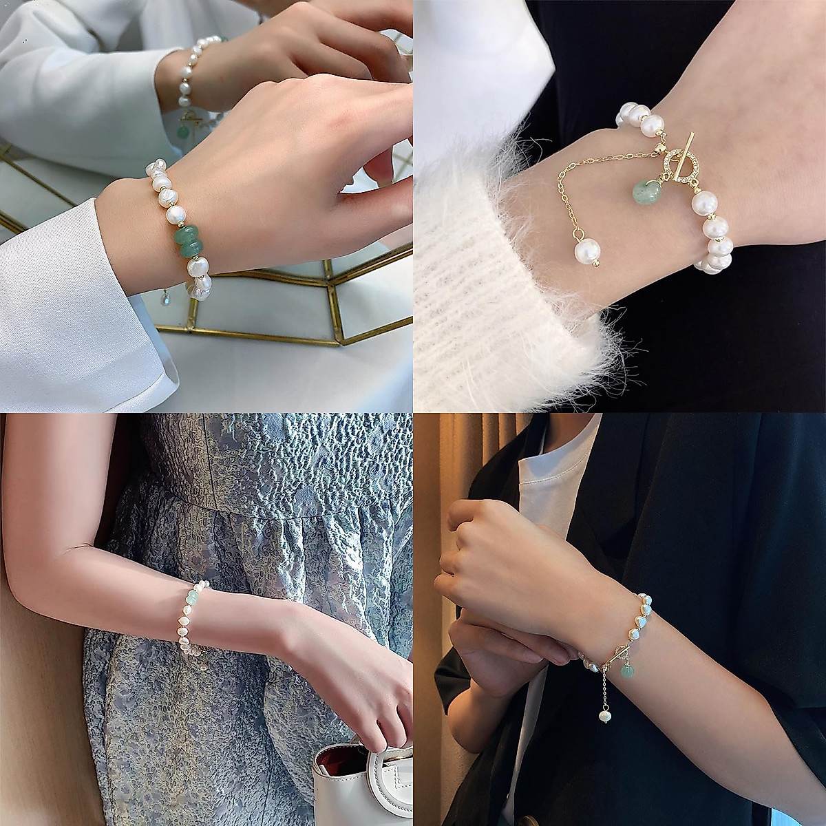 Honbay 1PCS Baroque Irregular Imitation Pearl Bracelet French Style Vintage Stylish Fake Pearl Bracelet Valentine's Day Thanksgiving Birthday Gift for Women - with a Gift Box