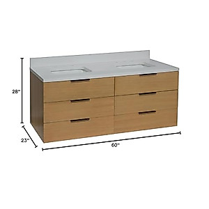 Kitchen Bath Collection Oslo 60-inch Floating Wall-Mounted Double Bathroom Vanity: Includes Blonde Wood Cabinet with Matte White Countertop and White Ceramic Sink