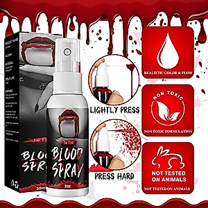 2 Pcs Fake Blood Makeup Spray,Blood Splatter,Fake Blood,Fake Capsule Blood,Halloween Liquid Blood,Give 10Liquid Blood Capsules, Face and Body