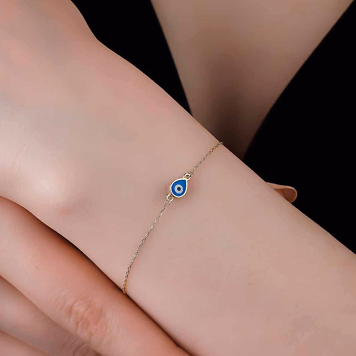 jewelryist 14k Evil Eye Bracelet for Women | Amulet Bracelet for Protection | Blue Evil Eye Bracelet | Double Sided Evil Eye | Jewelry Gift for Mom | 7.5" Bracelet Length