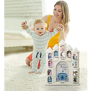 Mozlly White Fairy Tales Do Come True Castle Baby First Year Collage Photo Frame Glitter Finish 12 x 9.5 Inch Nursery Room Decor for Little Prince & Princess 1 Month-1 Year Pictures