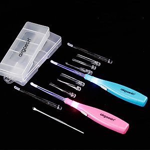 Airgoesin 2 Lighted Tonsil Stone Remove Tool, 10 Tips, Tonsillolith Pick + Case Oral Clean Longer Attachment
