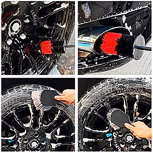 HMPLL 8pcs Car Wheel Brush Set, Car Detailing Kit Include 17" Long Soft Wheel Brush, Tire Brush, 5 Car Detailing Brushes, Car Towel, Wheel Brush Kit for Tire and Rim Cleaning Dirt Without Scratch Car