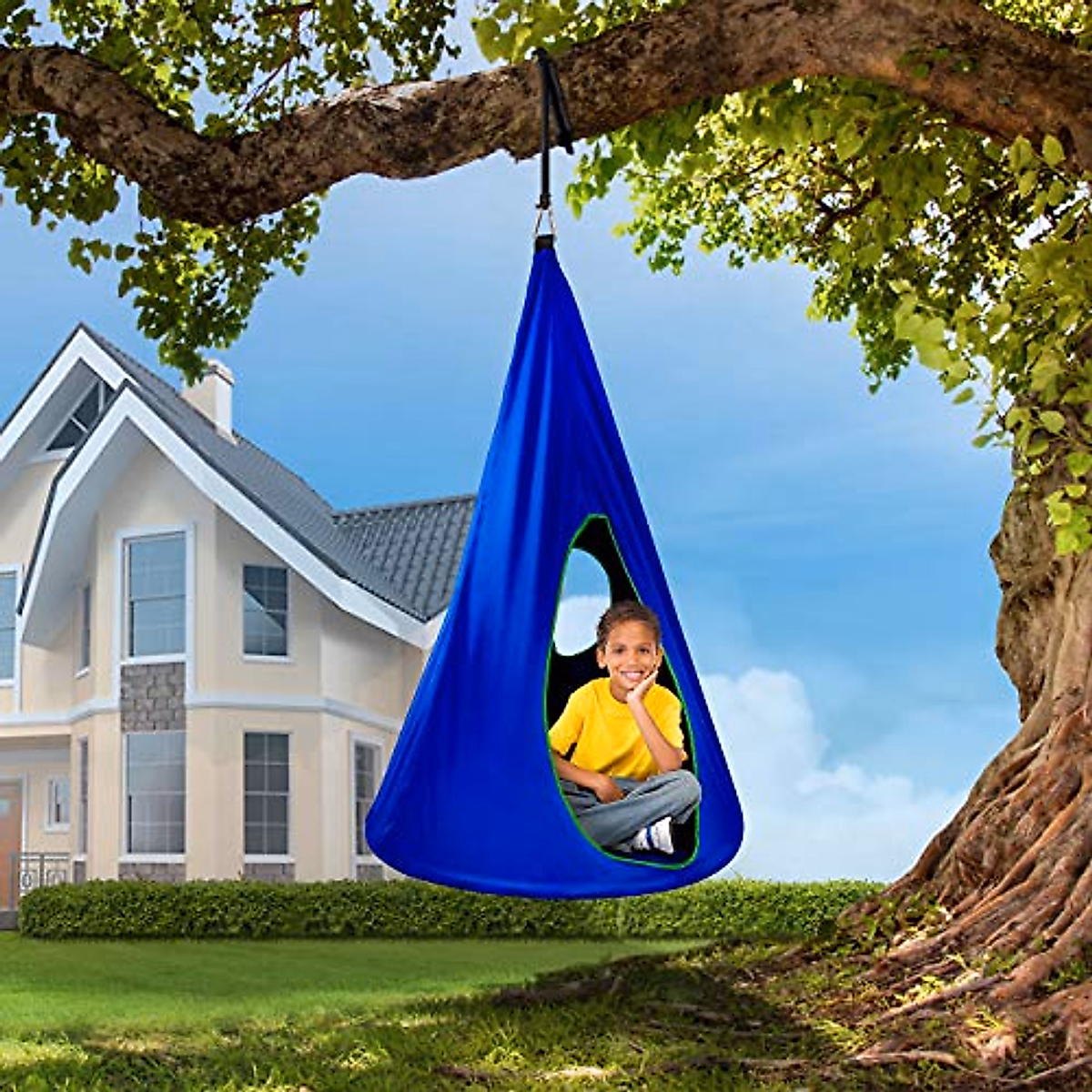 Sorbus Kids Nest Swing Chair Nook – Hanging Seat Hammock for Indoor Outdoor Use – Great for Children, (33 Inch, Nest Blue)