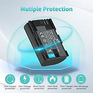 LP LP-E6, LP-E6N Battery 2-Pack, Rechargeable 2600mAh Large Capacity Replacement Batteries for Canon EOS 5D Mark II III IV, 5DS, 5DS R, 6D, 6D Mark II, 7D, 7D Mark II, 60D, 70D, 80D, 90D