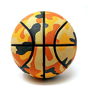 Chance Premium Rubber Outdoor/Indoor Basketball (5 Kids & Youth - 27.5", Pascal - Orange Camo) Standly The Ball Stand
