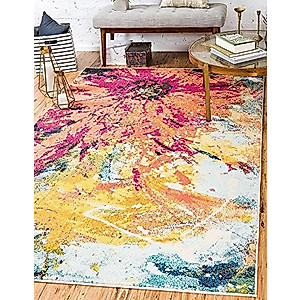 Unique Loom Estrella Collection Distressed, Floral, Abstract, Modern, Bright Colors Area Rug, 5' 0" x 8' 0", Multi/Blue