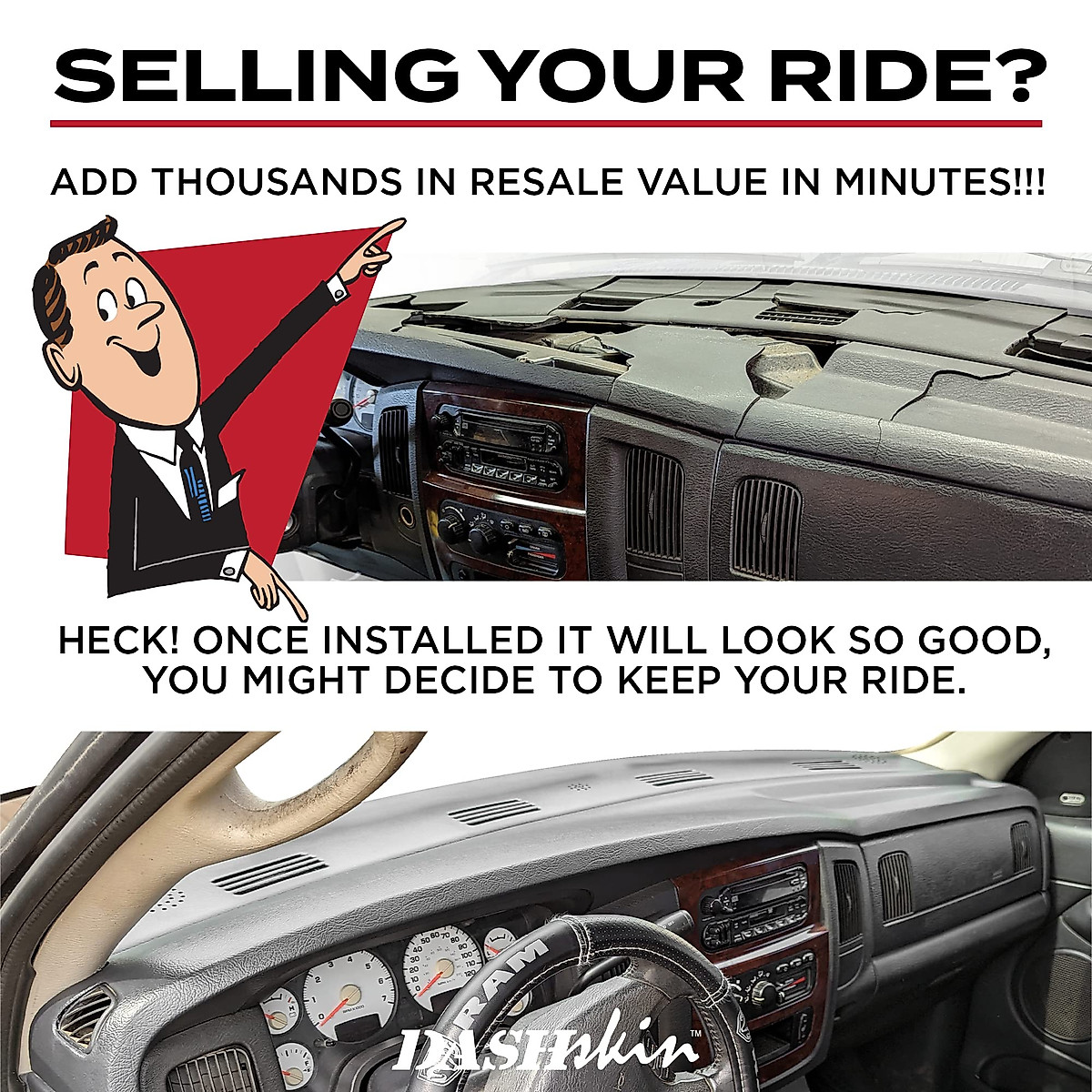 DashSkin USA (NOT Made in China!) Two Piece Molded Dash Cover Cap Compatible with 02-05 Dodge Ram (03-05 Ram 2500/3500) in Dark Slate Grey - Easy Third Gen Ram Cracked Dashboard Fix