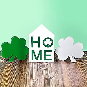 St. Patrick's Day Table Signs- St Patricks Day Wooden Lucky Decor in 3 Style, Green & White Shamrocks, House Shape Irish Wood Centerpiece Decorations for Desk Fireplace Home Office Ornaments