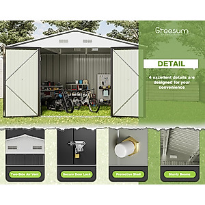 Greesum Outdoor Storage Shed 10 x 10 ft. Utility Tool Shed Metal Storage Garden Shed with Door & Lock for Patio Storage, Gray