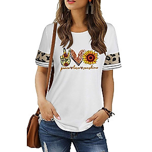 Bravetoshop Womens T Shirts Summer Short Sleeve Peace Love Sunshine Sunflower Graphic Blouse Shirts Casual Tee Tops (A-White,L)