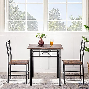 DREAMWZC 3-Piece Space-Saving Square Dining Table with Two Chairs,Perfect for Small Dining Rooms, Living Rooms, and Balconies,Brown