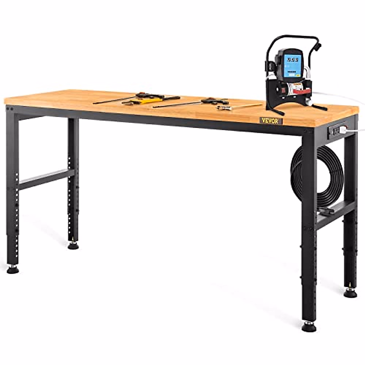 VEVOR Adjustable Workbench, 48" L X 20" W Garage Table w/ 28.3" - 38.1" Heights & 2000 LBS Load Capacity, with Power Outlets & Hardwood Top & Metal Frame & Foot Pads, for Office Home Garage