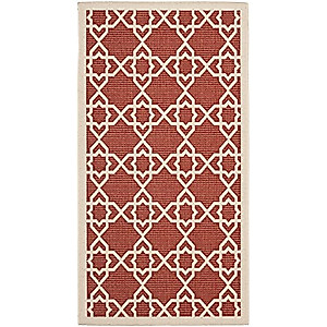 SAFAVIEH Courtyard Collection 2'7" x 5' Red/Beige CY6032 Indoor/ Outdoor Waterproof Easy-Cleaning Patio Backyard Mudroom Area-Rug