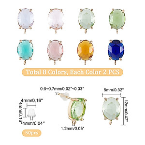 SUPERFINDINGS 16Pcs 8 Colors Brass Stud Earring Findings with Glass Gold CZ Earring Findings Oval Ear Piercing Plugs with Loop for Dangle Earring Jewelry Making,Hole: 1.2mm, Pin: 0.6~0.7mm
