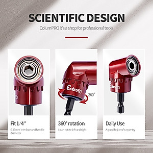 ColumPRO 1/4 Inch 105 Degree Right Angle Driver Adapter Hex Shank Power Screwdriver,Quick Change Drive and Magnetic Bit Socket Right Angle Drill Attachment Adapter