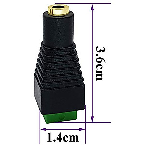 AAOTOKK 3.5mm Screw Terminal Gold Plated 3.5mm (1/8") TS Mono Female to 2 Pin Female Screw Terminal AUX Headphone Balun Solderless Converter Adapter(5-Pack/Female)