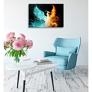 Rising Phoenix Wall Art Canvas Poster Prints Half Ice and Fire Phoenix Bird Nirvana Decor Chinese Dragon Picture Phenix Painting Artwork for Home Bedroom Living Room Decoration - 12x18 inch