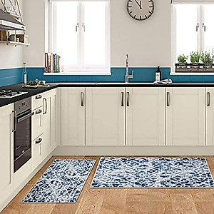 YoKii Blue Geometric Distressed Throw Rug Texture 2x3 Faux Wool Modern Abstract Small Fuzzy Area Rug Kitchen Bathroom Mat Rubber Backed Contemporary Quatrefoil Low Pile Indoor Doormat (2x3, Blue)