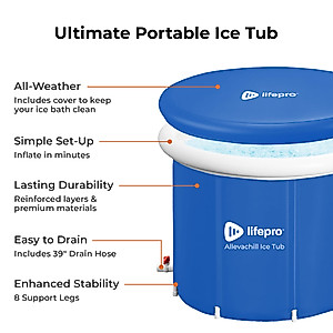 Lifepro Portable Ice Bath Tub with Cover and Storage Bag - Home & Travel Ice Bath Tub for Athletes and Adults, Durable Cold Plunge Tub for Home Therapy Sessions, Outdoor Ice Bath Cold Water Plunge Tub
