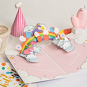 WRAPAHOLIC Pop Up Birthday Card - 3D Popup Card Glitter Rainbow Unicorn - 5.9 Inch x 7.9 Inch