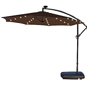 QLYEPHNE Round Cantilever Patio Umbrella with Solar LED Lights, Offset Hanging Outdoor Sun Shade for Backyard W/Included Fillable Base, Outdoor Market Umbrella Garden Umbrella (Color : Brown)