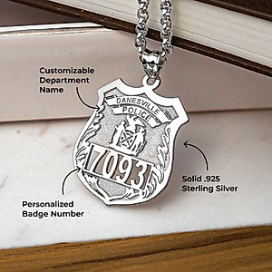 PicturesOnGold.com Personalized Police Badge with Your Number & Department in Solid 10K, 14k Gold or Sterling Silver (Sterling Silver, 1 Inch X 1-1/4 Inch)