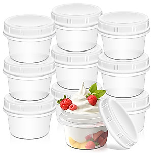 ISUSSER 10 Pack 8oz Reusable Small Plastic Containers with Screw Lids, Small Food Storage Freezer Containers, Deli Containers Stackable Food Storage Jars, Sauce Condiment Jars Lunch Box Accessories