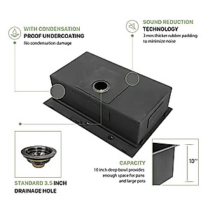 Beslend 28 Black Drop In Workstation Kitchen Sink - 28"x22"x10" Gunmetal Black Stainless Steel Topmount 16 Gauge 10 Inch Deep Sink