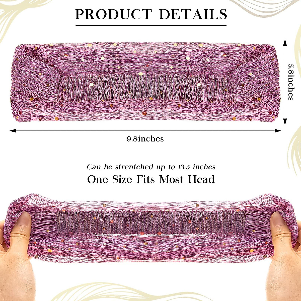 6 Pcs Boho Bling Sequin Headbands - Wide Stretchy African Head Wraps, Elastic Turban Headbands for Women, Yoga, Running & Sports