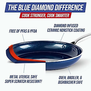 Blue Diamond 9 Piece Cookware Set, Diamond Infused PFAS & PFOA-Free Ceramic Nonstick Pots and Pans, Durable Nontoxic Metal Utensil Safe & Scratch Resistant, Dishwasher & Oven Safe, Blue